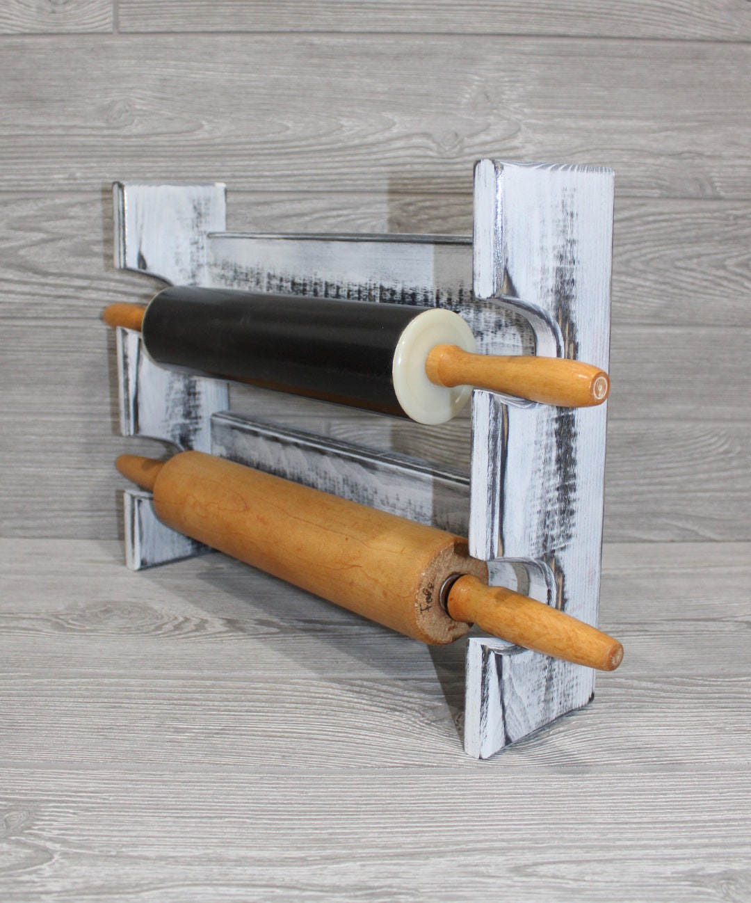 Antique White Rolling Pin Rack With Two Slots – White Rolling Pin Rack ...