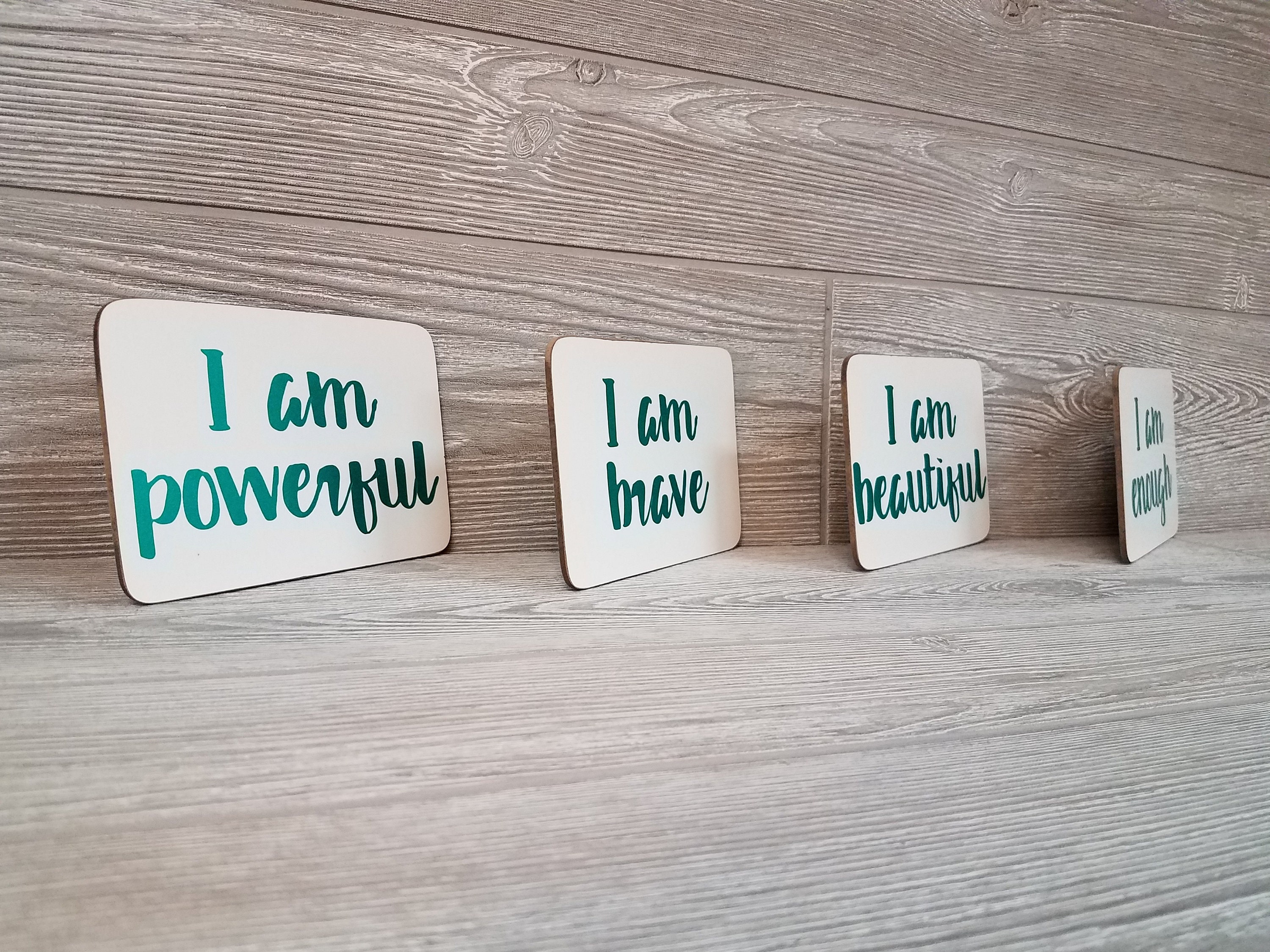 White and Teal Affirmation Sign Set I Am Enough I Am | Etsy