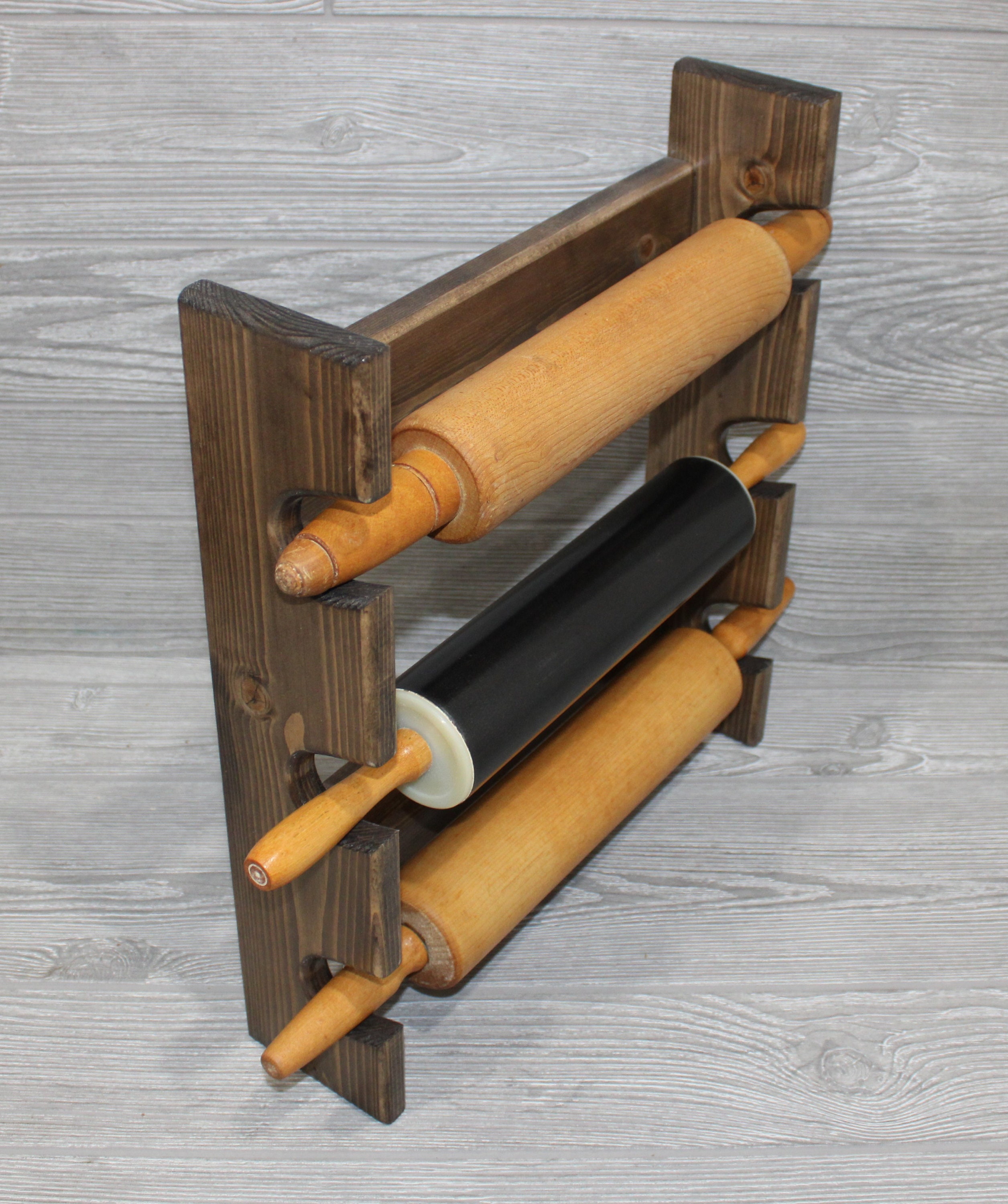 Espresso Rolling Pin Rack with Three Slots Multiple Rolling | Etsy