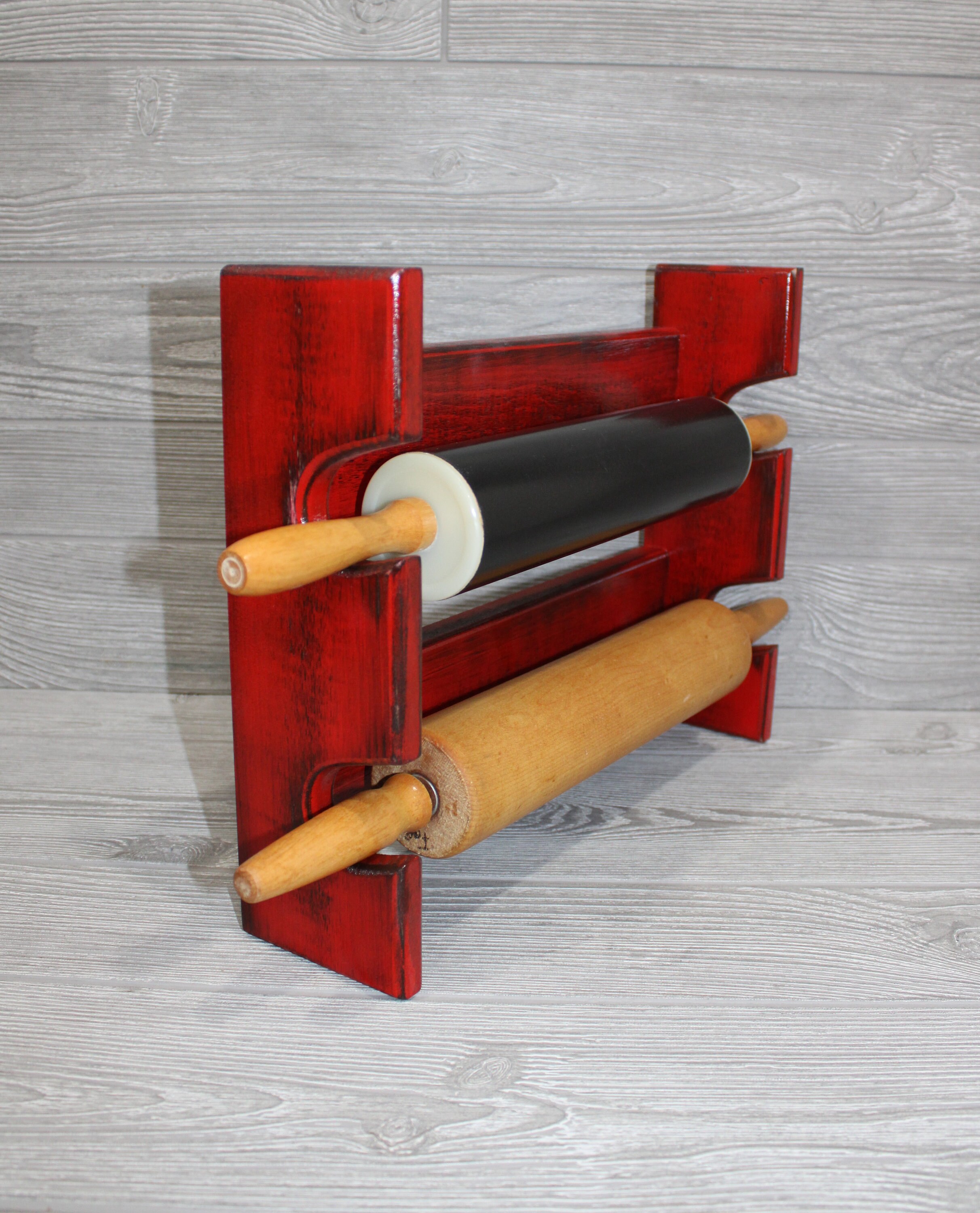 Antique Red Rolling Pin Rack With Two Slots Red Rolling Pin - Etsy UK