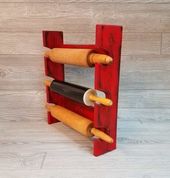 Antique Red Rolling Pin Rack With Three Slots Red Rolling - Etsy