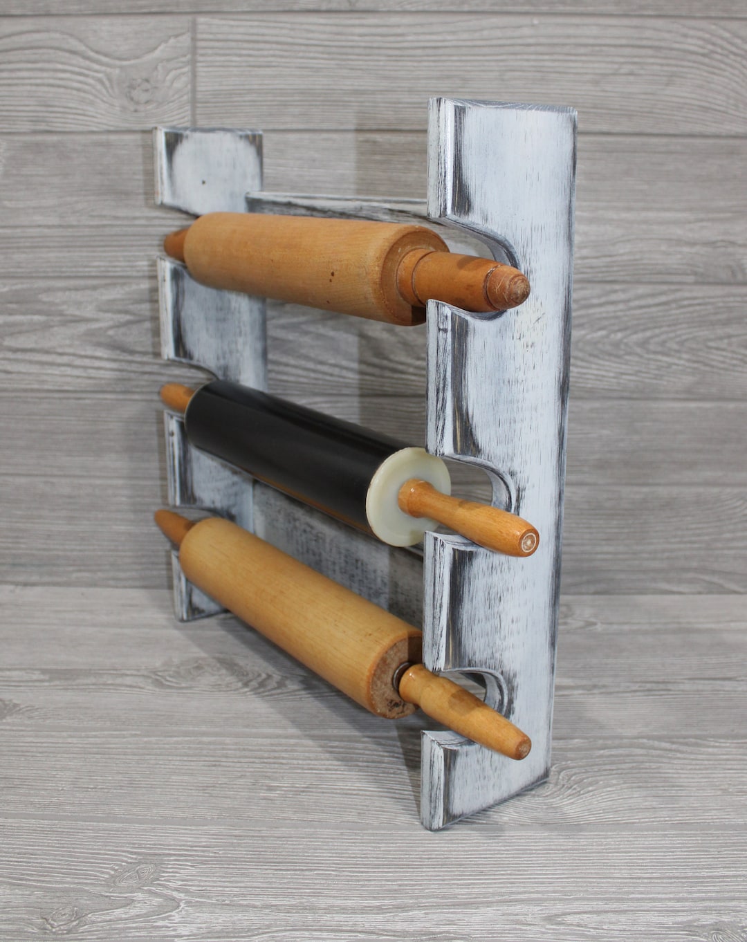 Antique White Rolling Pin Rack With Three Slots – White Rolling Pin ...