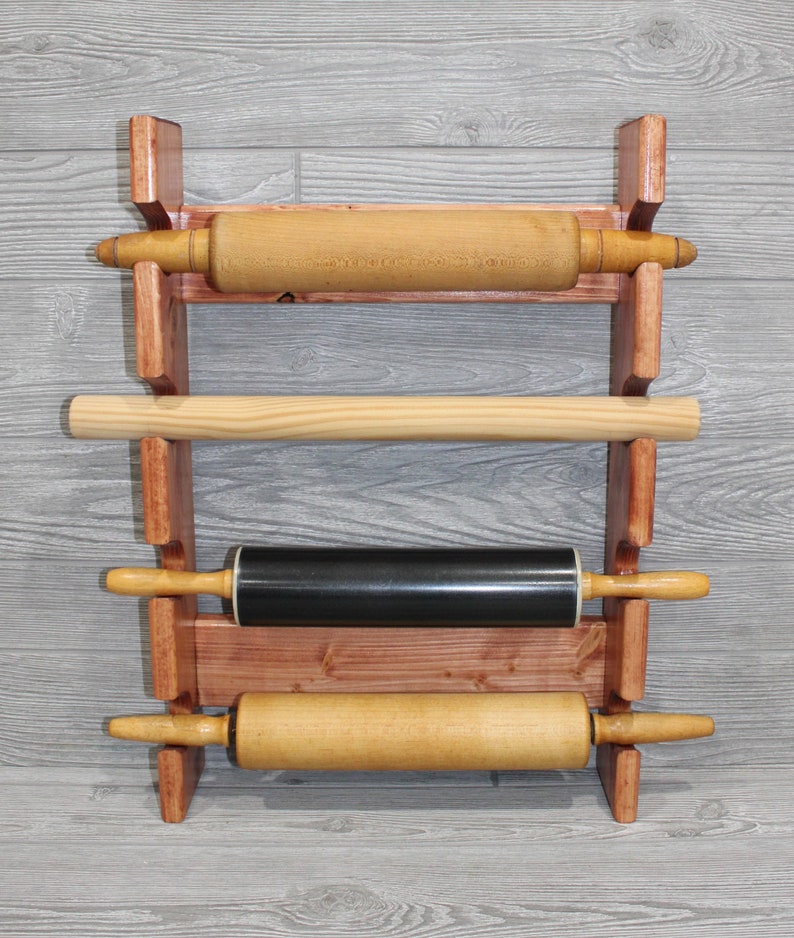 Rolling Pin Rack With Four Slots Red Chestnut Four Pin Rack - Etsy