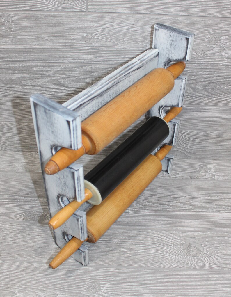 Antique White Rolling Pin Rack With Three Slots – White Rolling Pin ...
