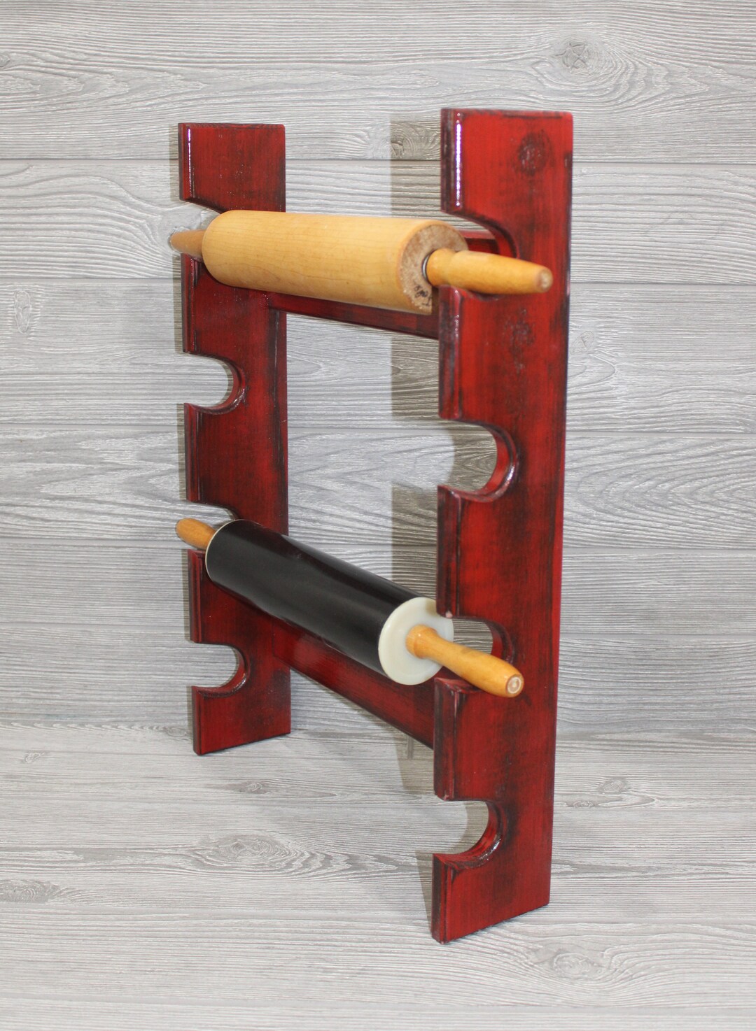 Antique Red Rolling Pin Rack With Four Slots – Red Rolling Pin Rack ...