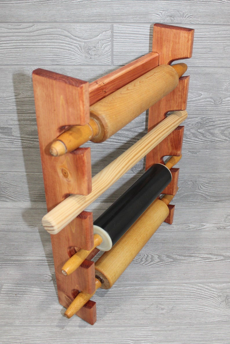 Rolling Pin Rack With Four Slots Red Chestnut Four Pin Rack - Etsy