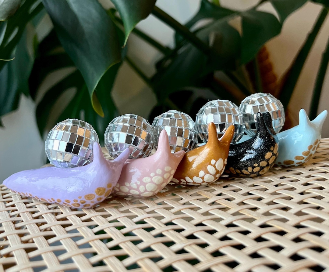 Disco Snail, Handmade Clay Snail Figurine W/ Disco Ball Shell, Friend ...