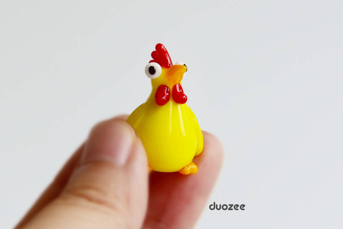 Handmade Lampwork Glass Chicken Sculptures, Miniature Chickens, Chicken ...