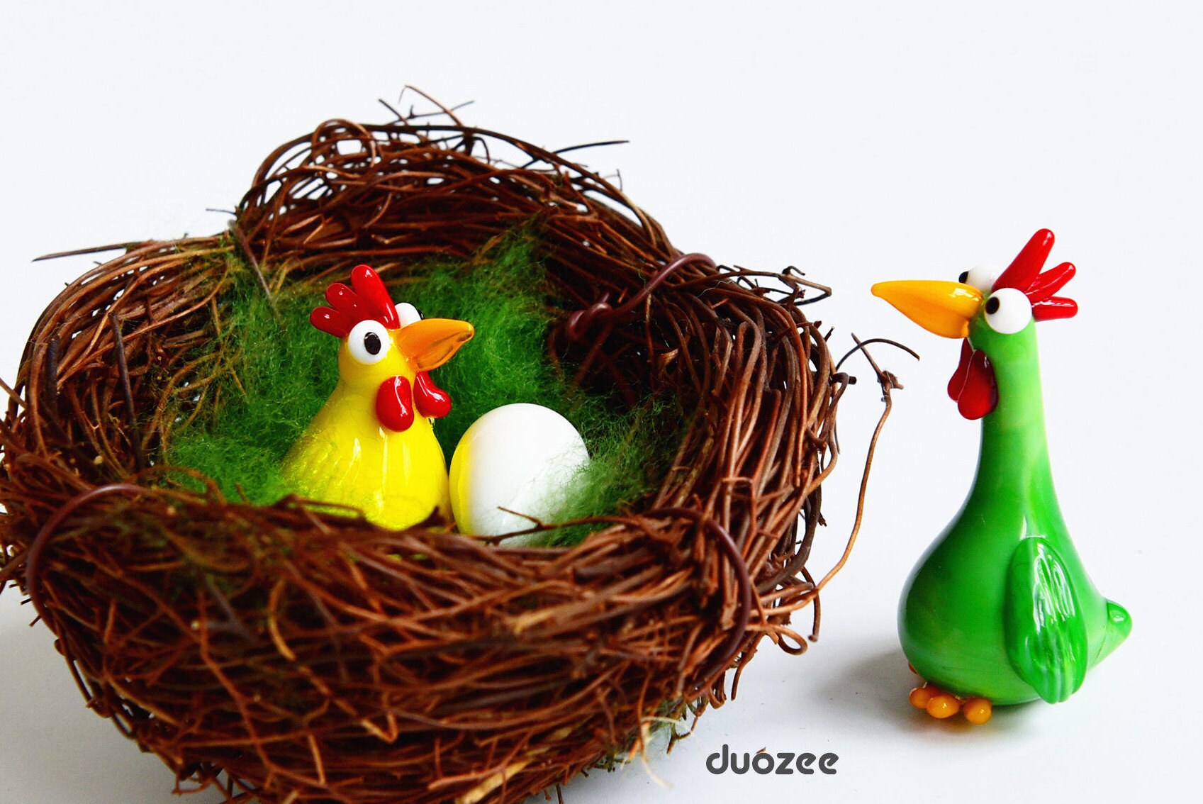 Handmade Lampwork Glass Chicken Sculptures, Miniature Chickens, Chicken ...