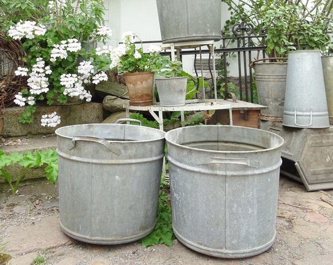 XL - Vintage Galvanized Zinc Planter - Hungarian Two Handled Pot ...