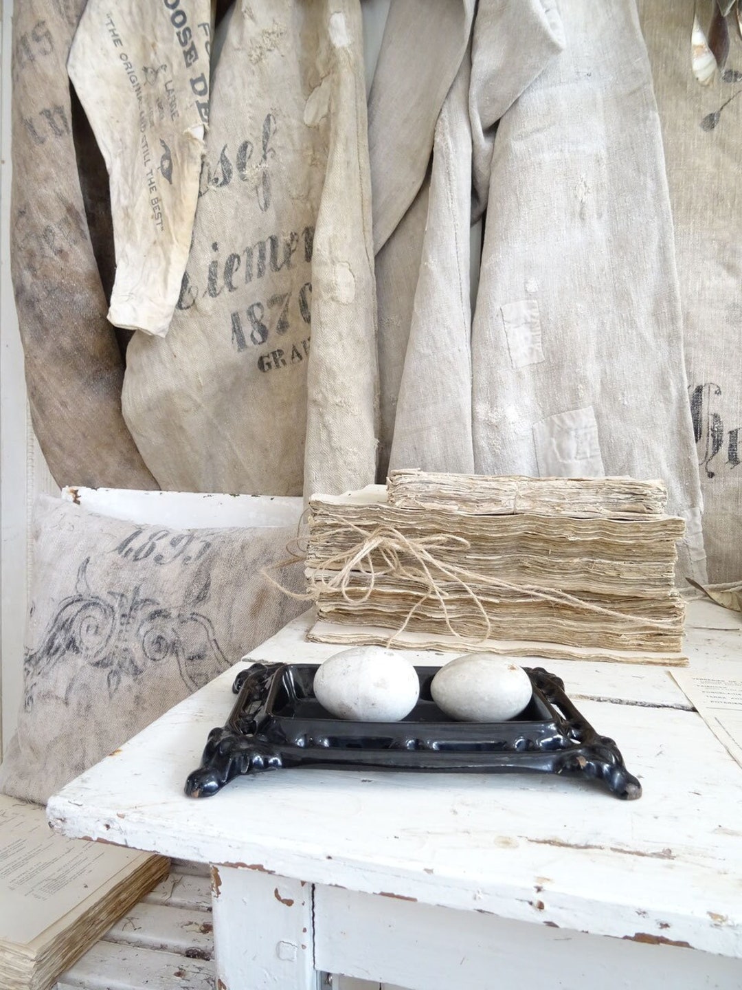 Brocante Antique Franz Tobacco Bowl Black Enamel 27156 French Farmhouse ...