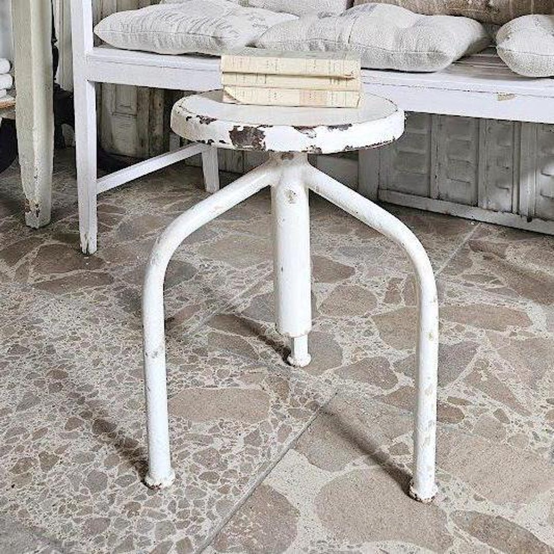 Very Old Iron Stool Workshop Stool Practice Stool White - Magnificent ...