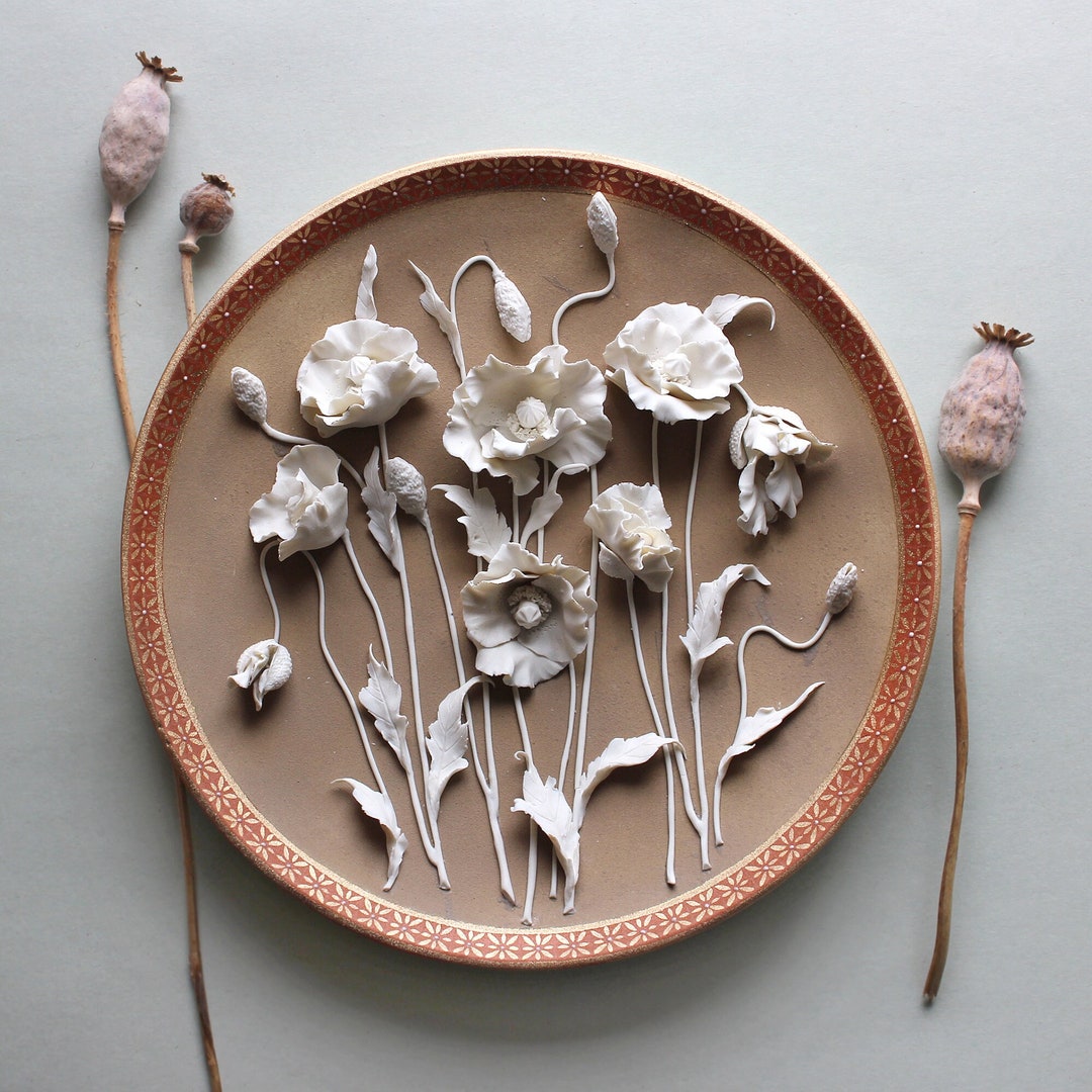 Porcelain Poppy Flowers Decorative Porcelain Plate Wall Art - Etsy Hong ...