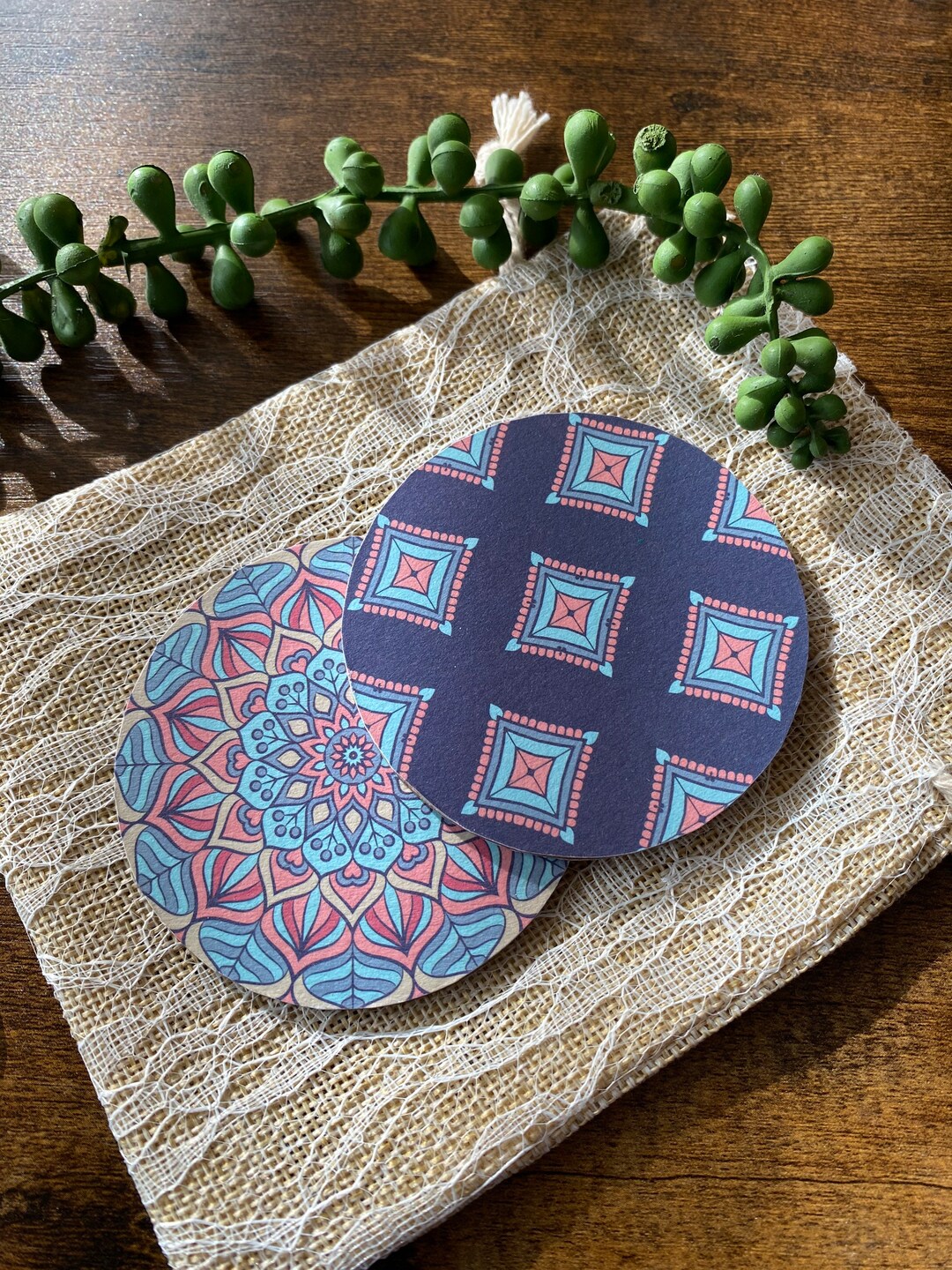 Double- Sided Wood Coasters | Decoupage Wood Coasters | Mandala ...