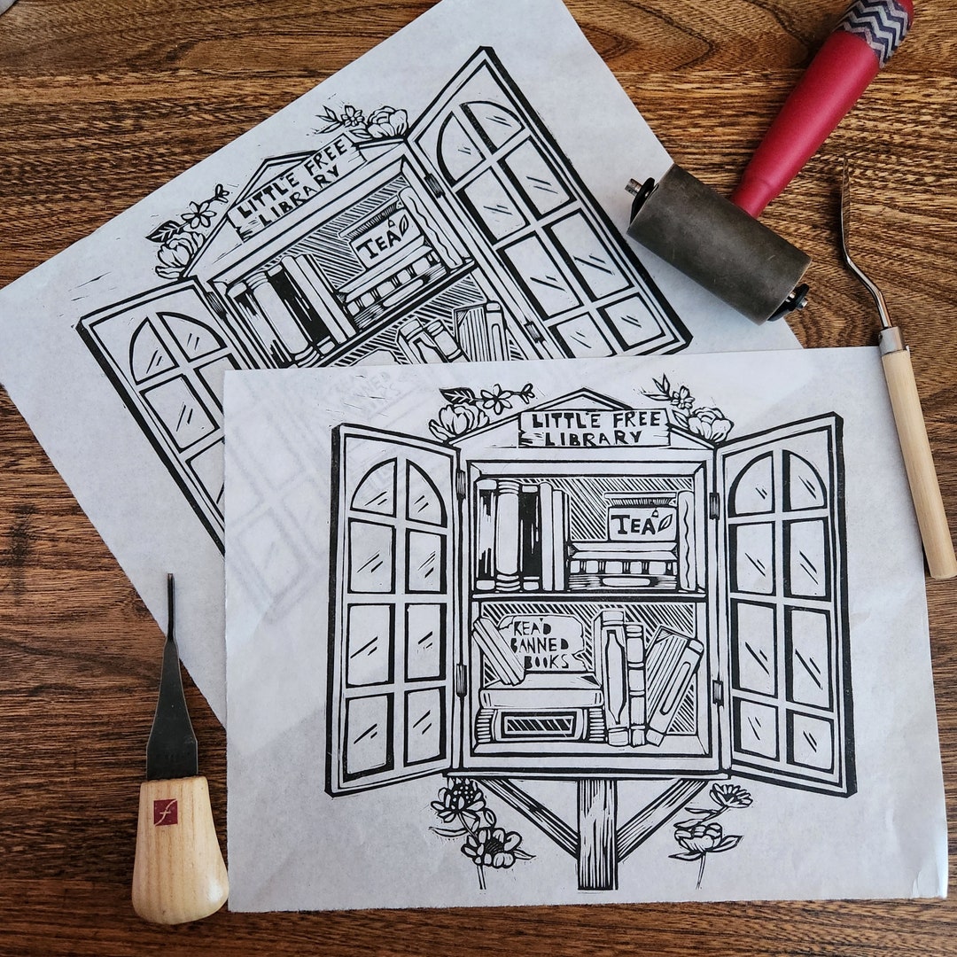 Little Freedom to Read Library Linocut Print 8.5x11 on Rice Paper - Etsy