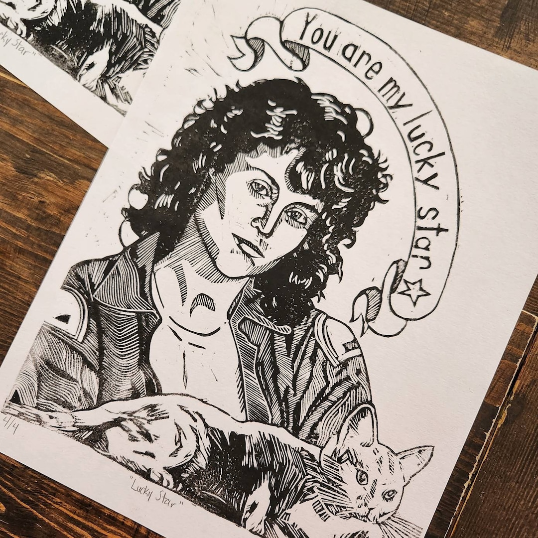Lucky Star Ellen Ripley Jonesy Alien Linocut Print 8.5x11 - Etsy