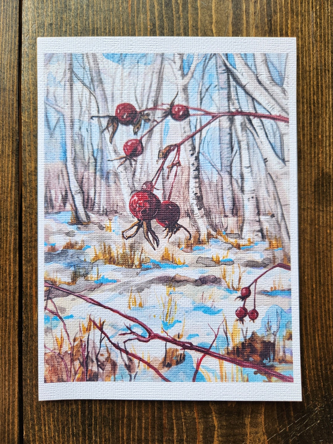 Rosehips in Winter Art Print Watercolor and Gouache Alberta Wild Rose ...