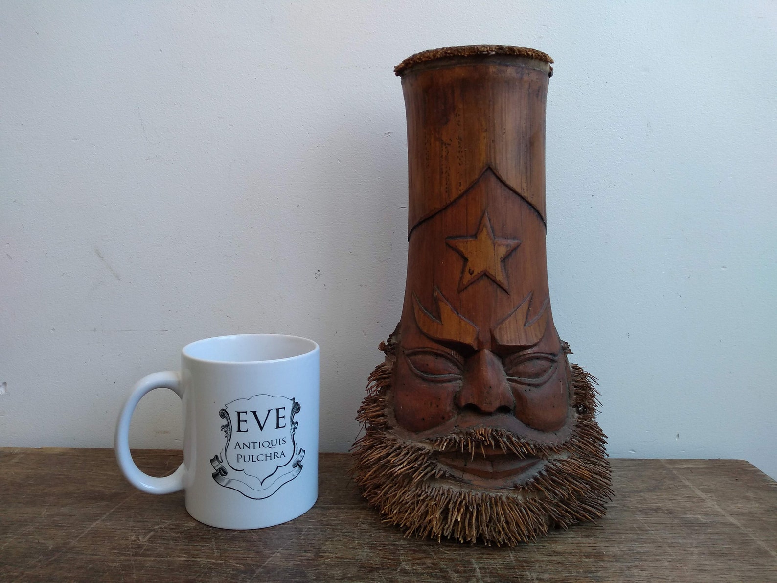 Vintage Chinese Hand Carved Bearded Smiling Buddha Face Bust | Etsy