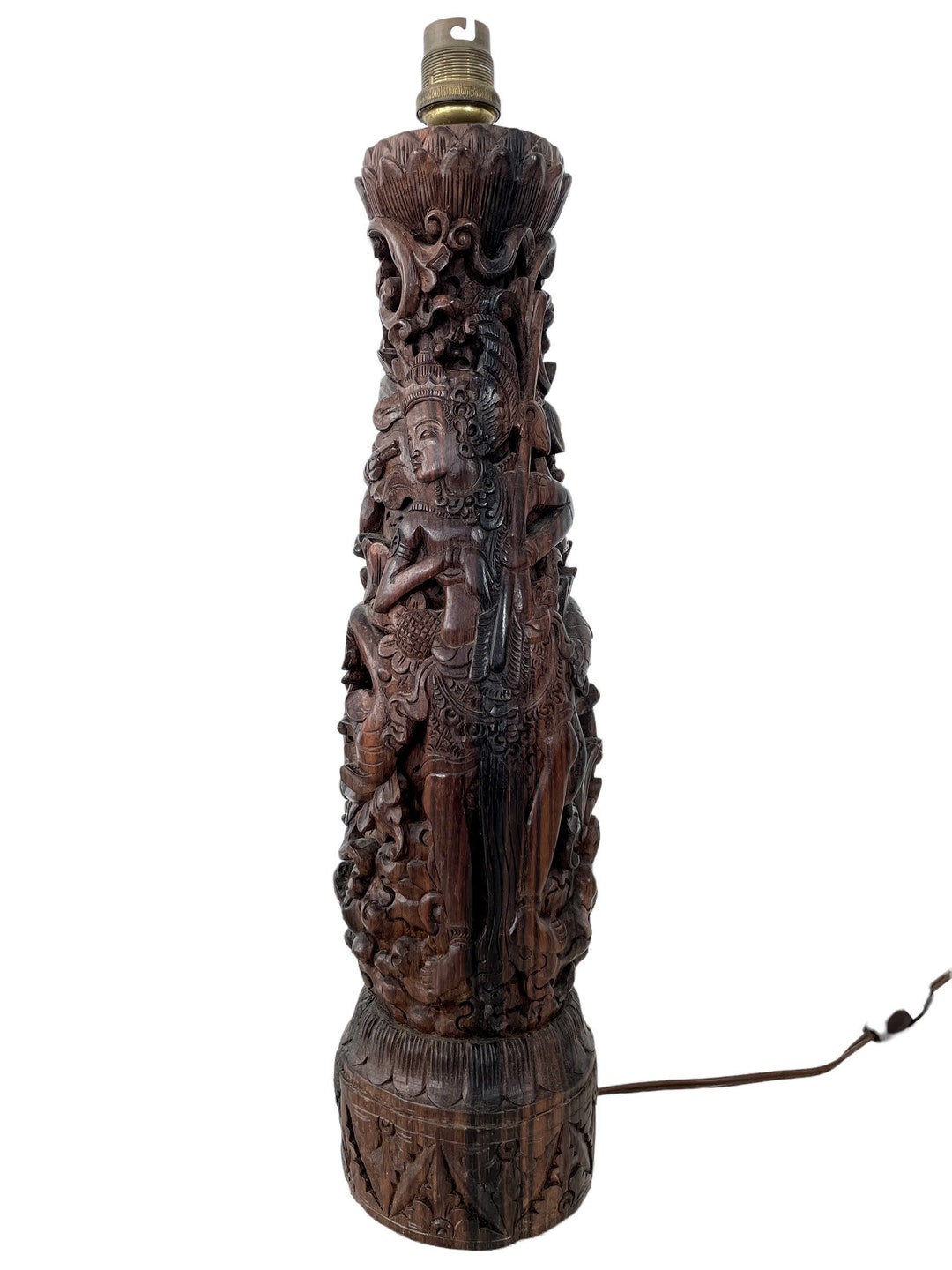 Vintage Balinese Wooden Carved Base Electric Lamp Light Statue Figurine ...