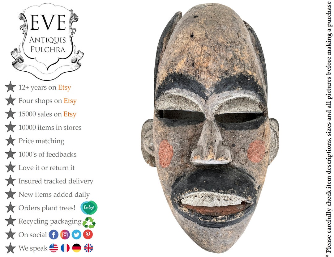 Vintage African North Congo Bateke Decor Wooden Bust Mask Wall Decor ...