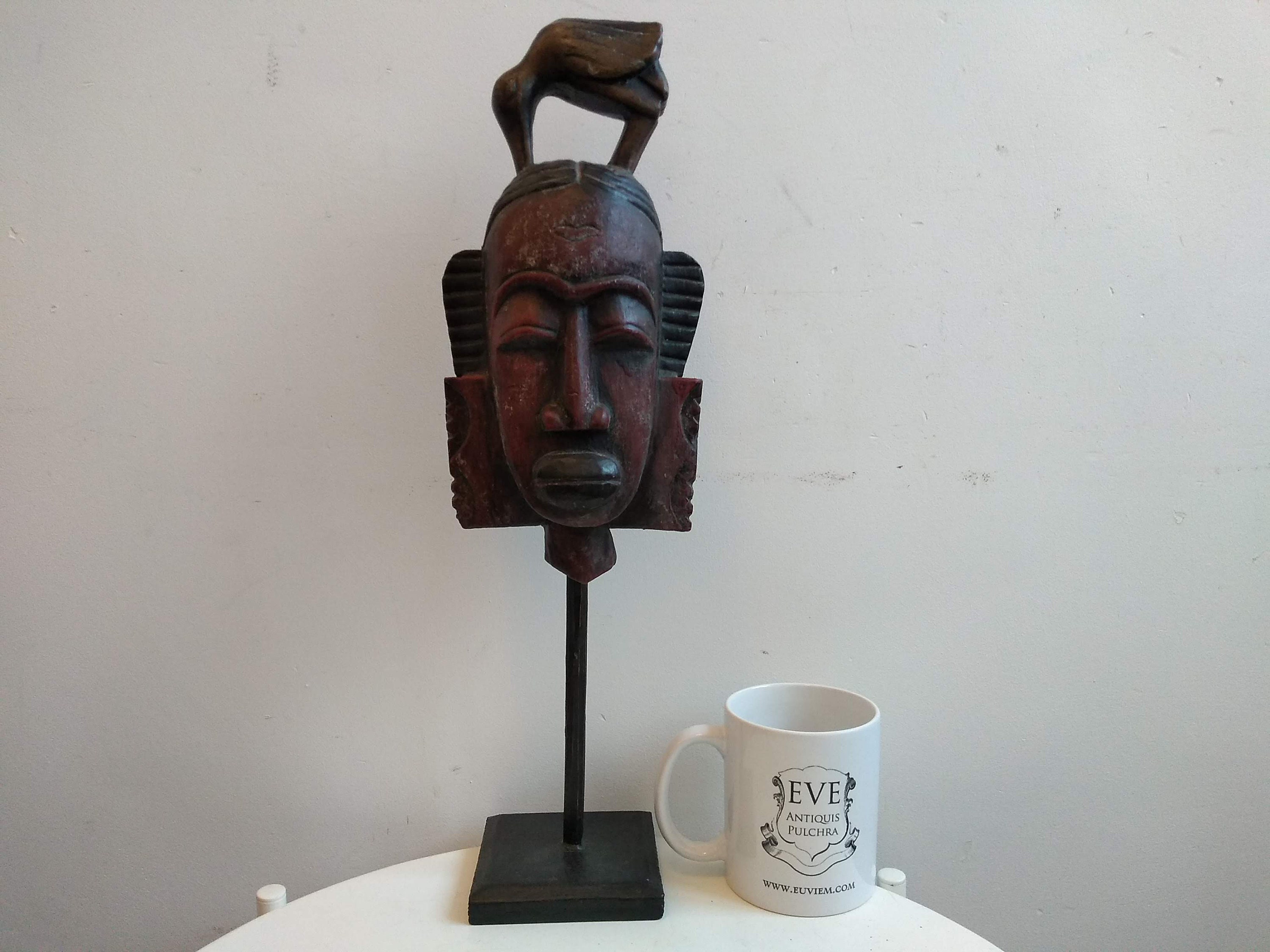 Vintage African Medium Wooden Bust Mask Wall Decor Intricate Carved ...