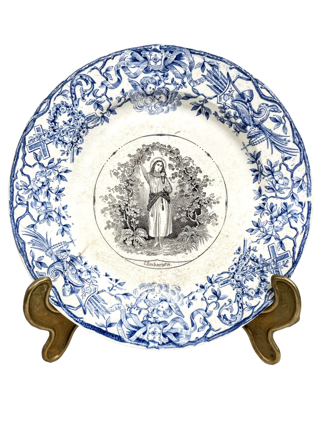Antique French Blue and White Ceramic Conversation Plate Serving Dish ...