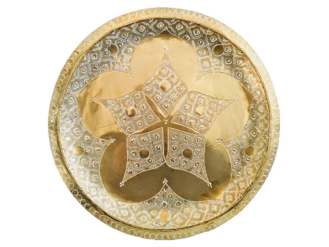 Vintage Moroccan Arabian Middle East Brass Metal Circular Plate Tray ...