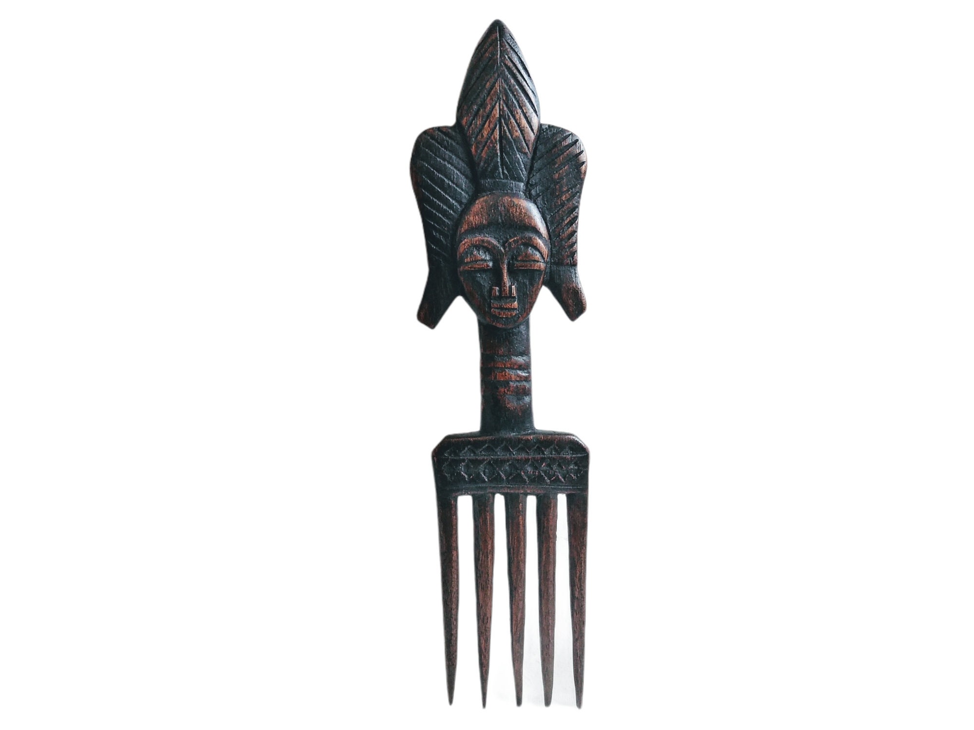 Vintage African Comb Afro Pick Head Wood Hair Sculpture Carving Tribal ...