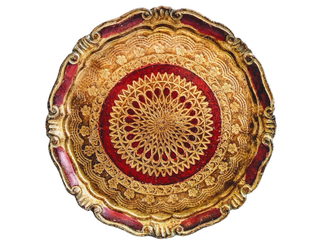 Vintage Italian Florentine Florence Gold Red Wood Ornately Decorated ...