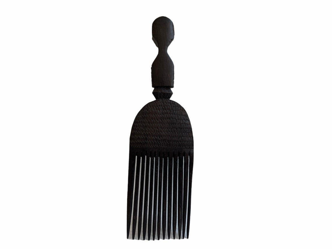 Vintage African Hair Comb Hair Afro Pick Detailed Carved Wood Primitive ...