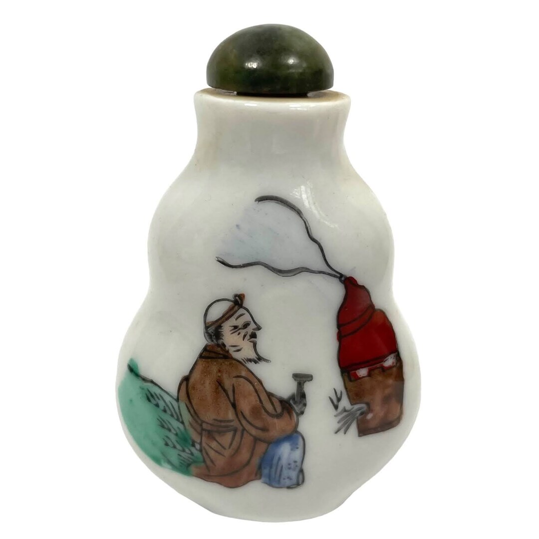 Vintage Chinese Snuff Smelling Salts Hand Painted Small Bottle Holder ...