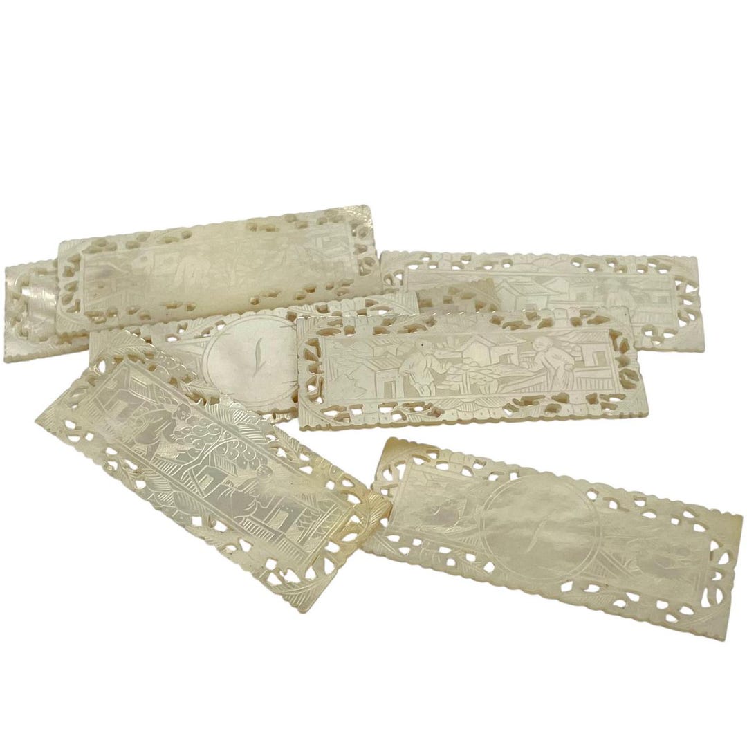 Antique Chinese INDIVIDUAL Lattice Edged Mother of Pearl Rectangular ...