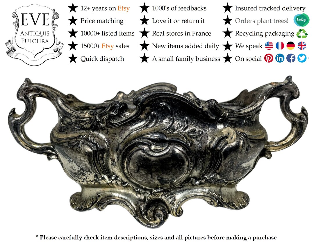 Antique French Jardiniere Jardinière Silver Metal Small Planter Dish ...