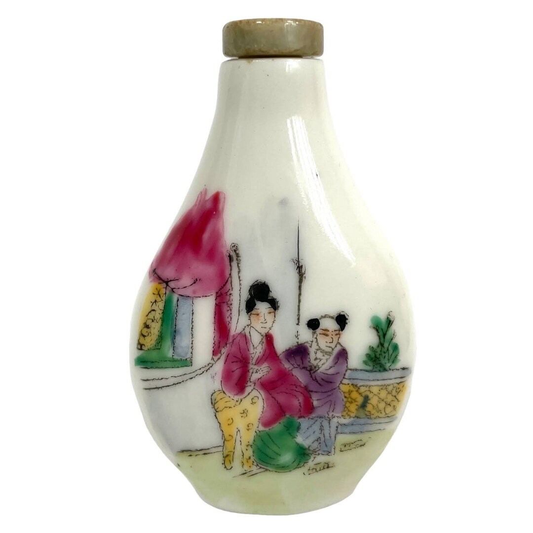 Vintage Chinese Snuff Smelling Salts Hand Painted Small Bottle Holder ...