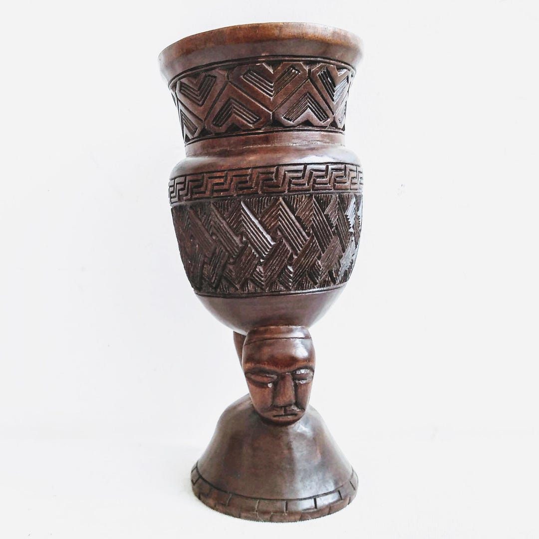 Vintage African Kuba Cup Chalice of the Kings Wooden Catch-all Bust ...