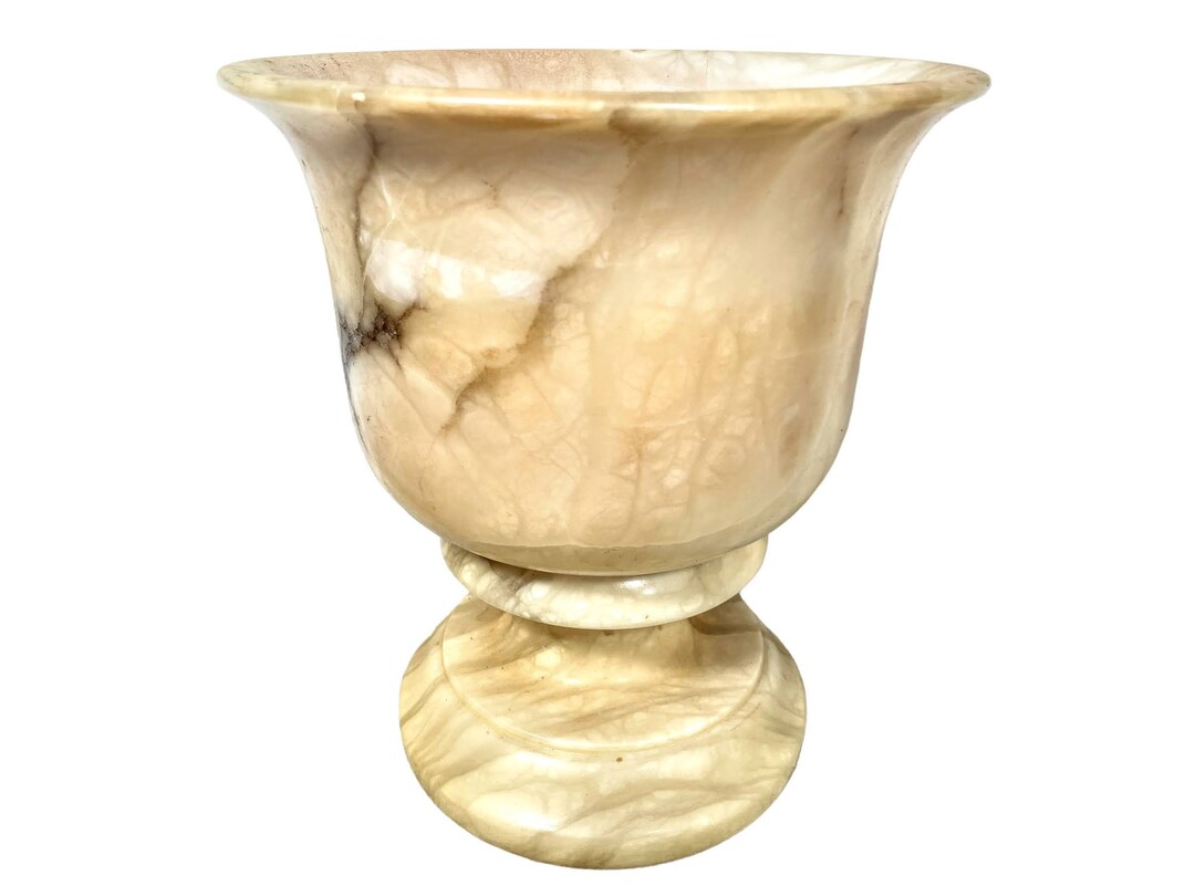 Vintage Italian Large Heavy White Alabaster Stone Urn Trophy Cup Vase ...