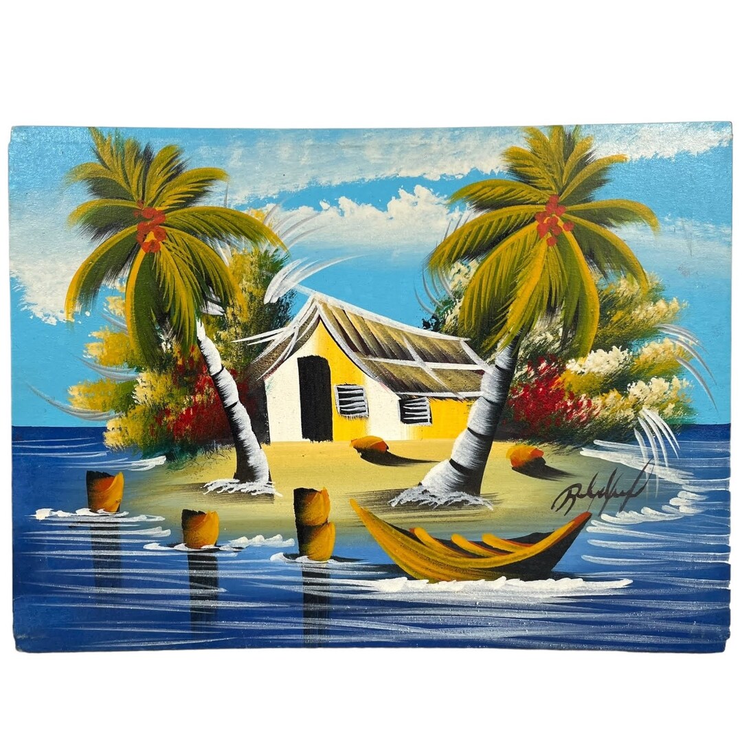 Vintage Original Abstract Painting "island Retreat" Signed by Artist ...