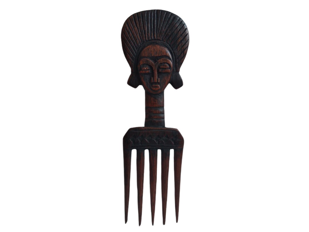 Vintage African Comb Afro Pick Head Wood Hair Sculpture Carving Tribal ...