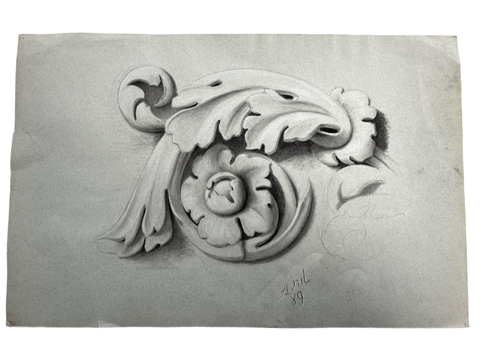Vintage French Pencil Drawing Plaster Work Corniche Architecture Study ...