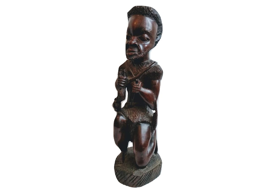Vintage African Man Hunter Dressing Statue Figurine Male Primitive ...
