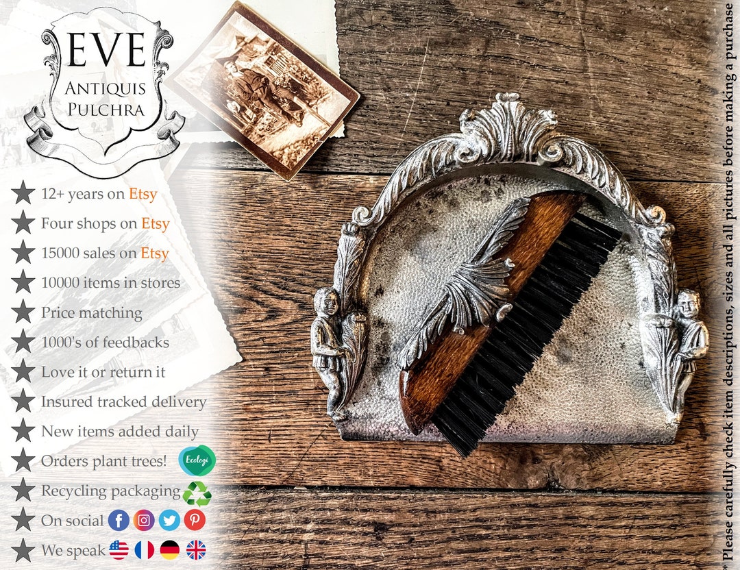 Vintage French Metal Crumb Tray With Wooden Brush Pan Dish Dustpan ...