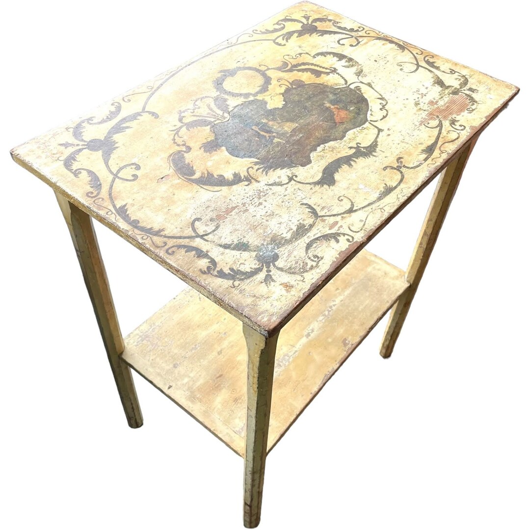 Antique French Hand Painted Table Top Wooden Wood Small Side Stand ...