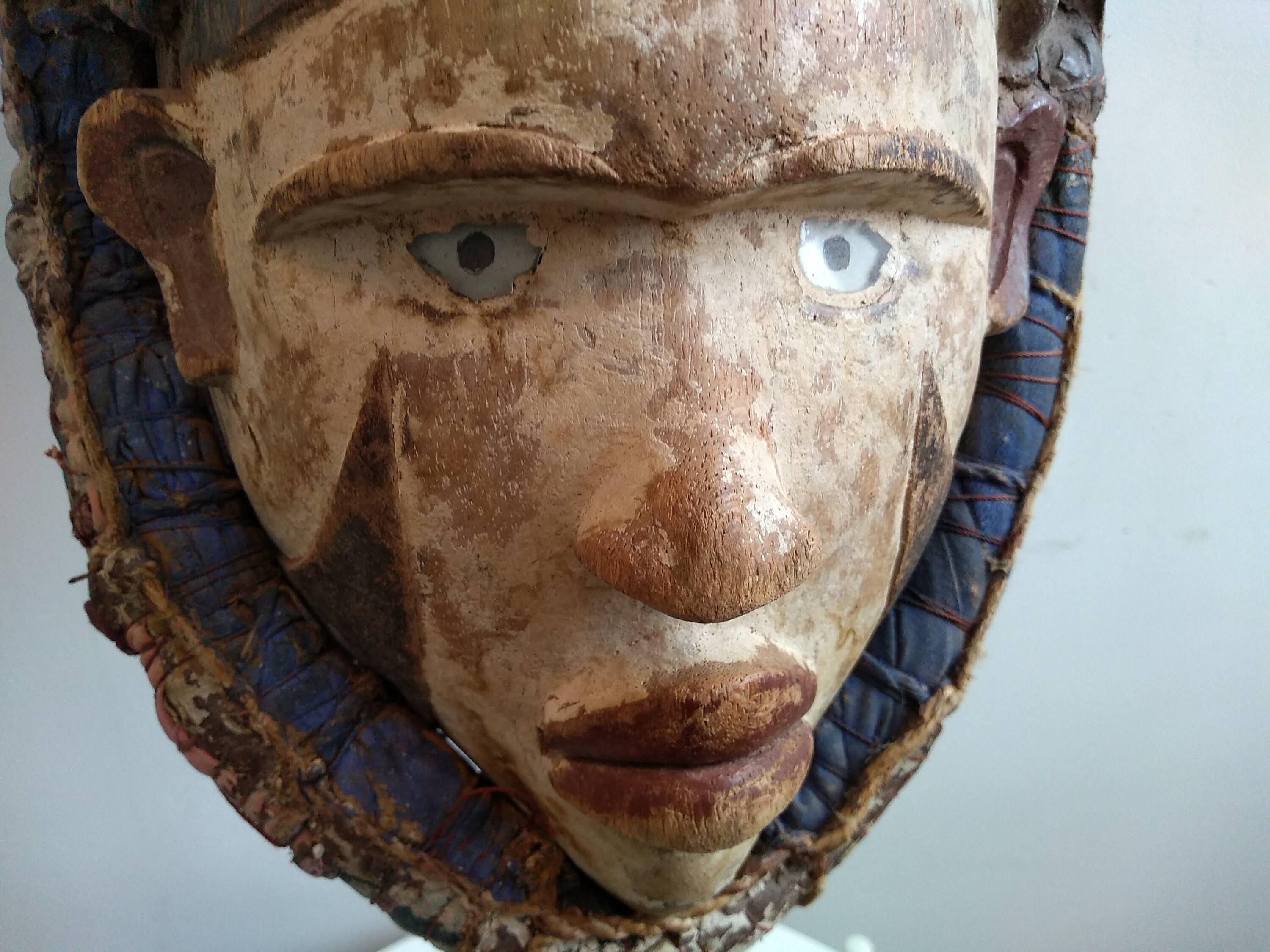 Vintage African Wooden Waxed Cloth Wicker Mask Full Head Decor | Etsy