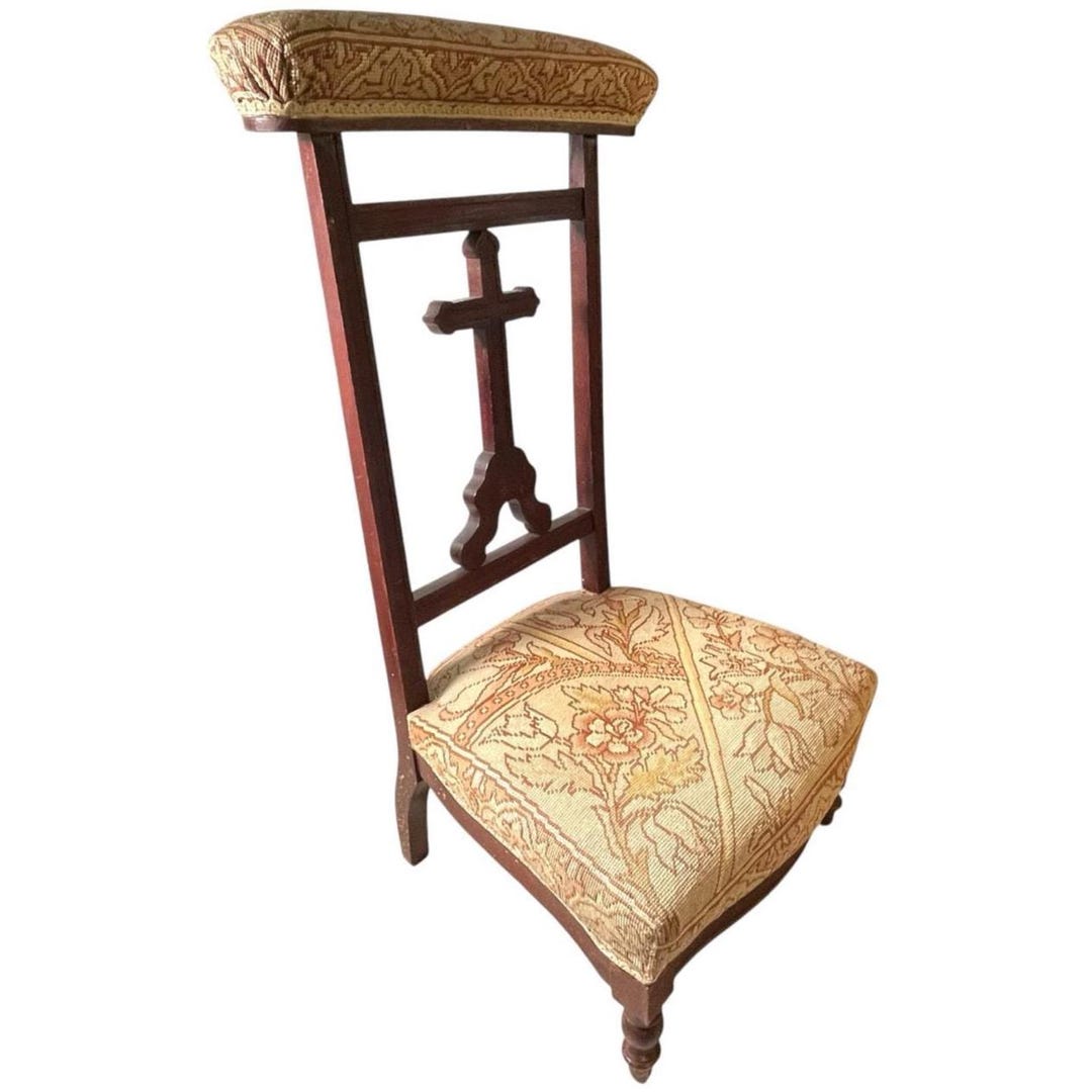 Antique French Large Wooden Prayer Praying Kneeling Stool Chair Seating ...