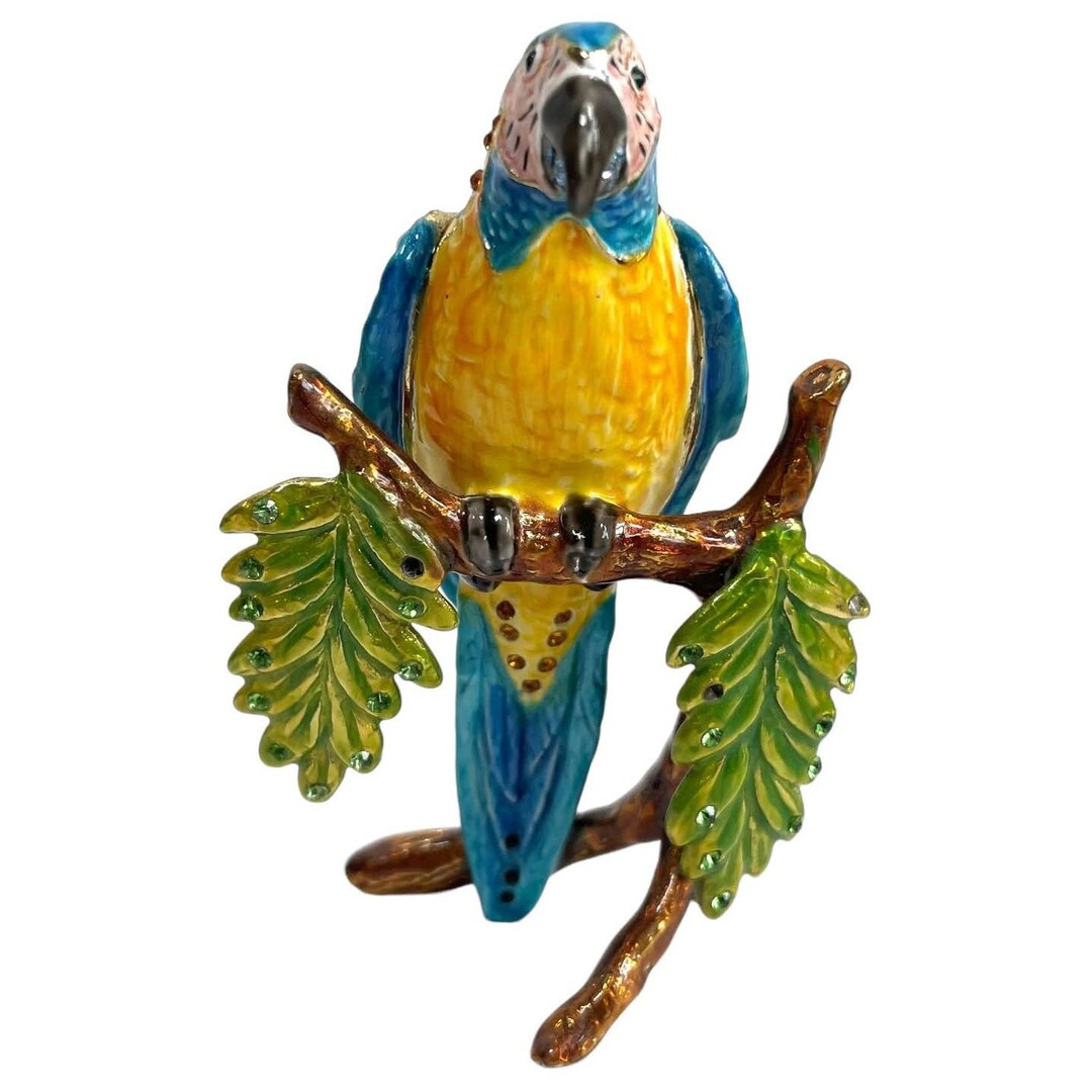 Vintage Decorated Bird Blue Parakeet Enamelled Metal Rhinestone ...