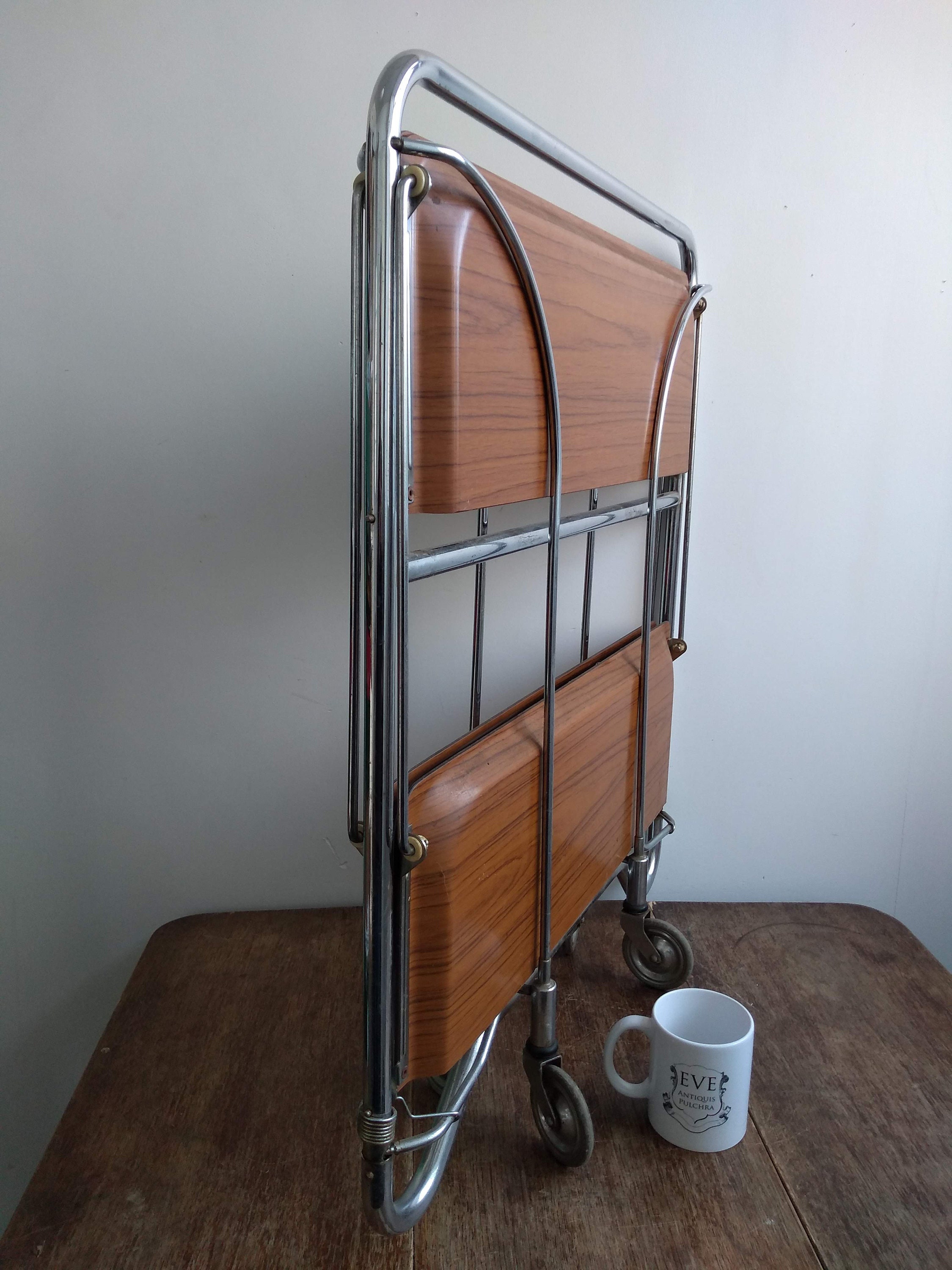 Vintage German Silver Metal Steel Folding Bar Cart Tea Trolley Table ...