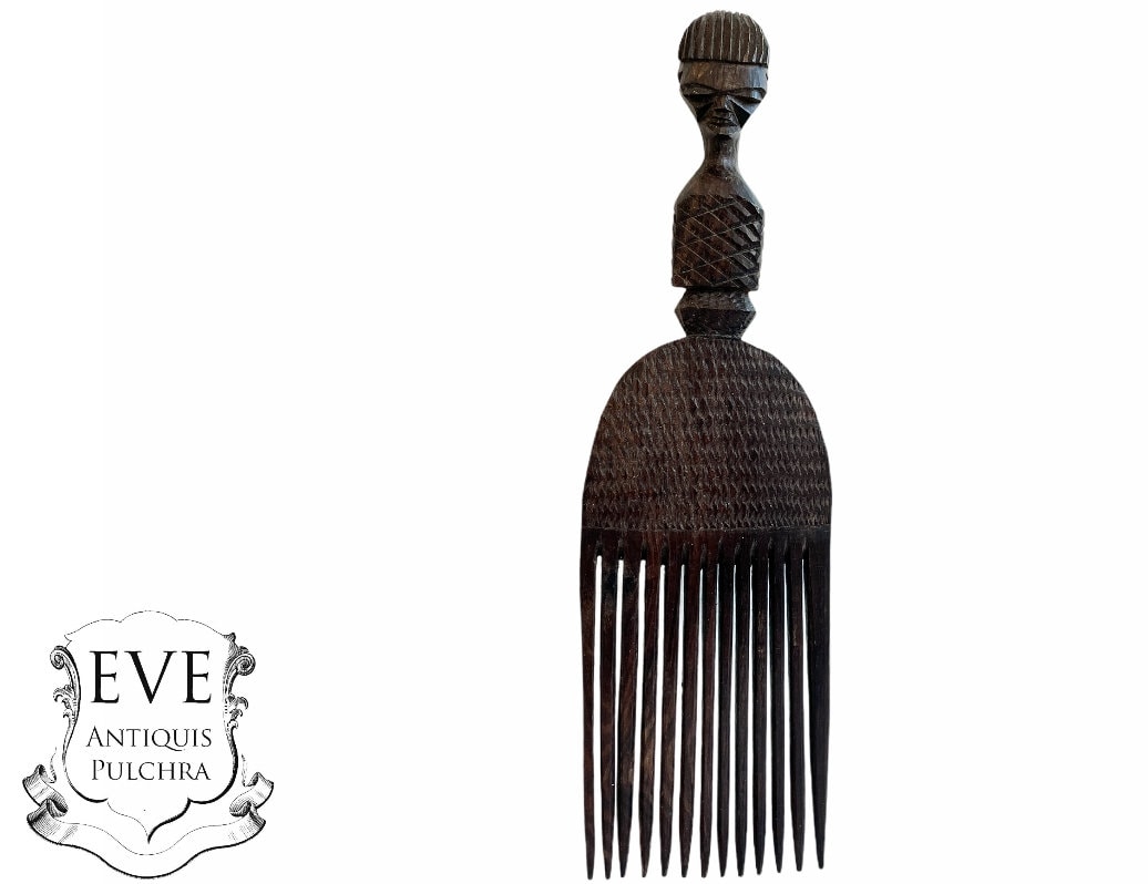 Vintage African Hair Comb Hair Afro Pick Detailed Carved Wood Primitive ...