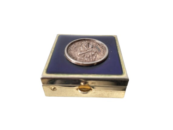 Vintage French Religious Pill Ring Box Metal Small Ti… - Gem