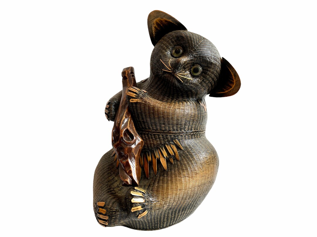 Vintage Chinese Koala With Lid Wicker Basket Shanghai Collection Small ...