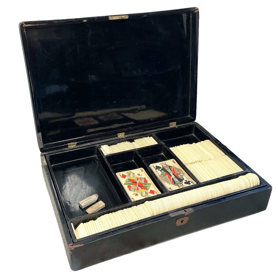 Antique French Token Gaming Chip Card Game Storage Box Chips Counters ...